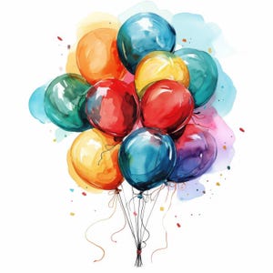 12 Colorful Party Balloons Clipart Bundle, Printable Watercolor ...