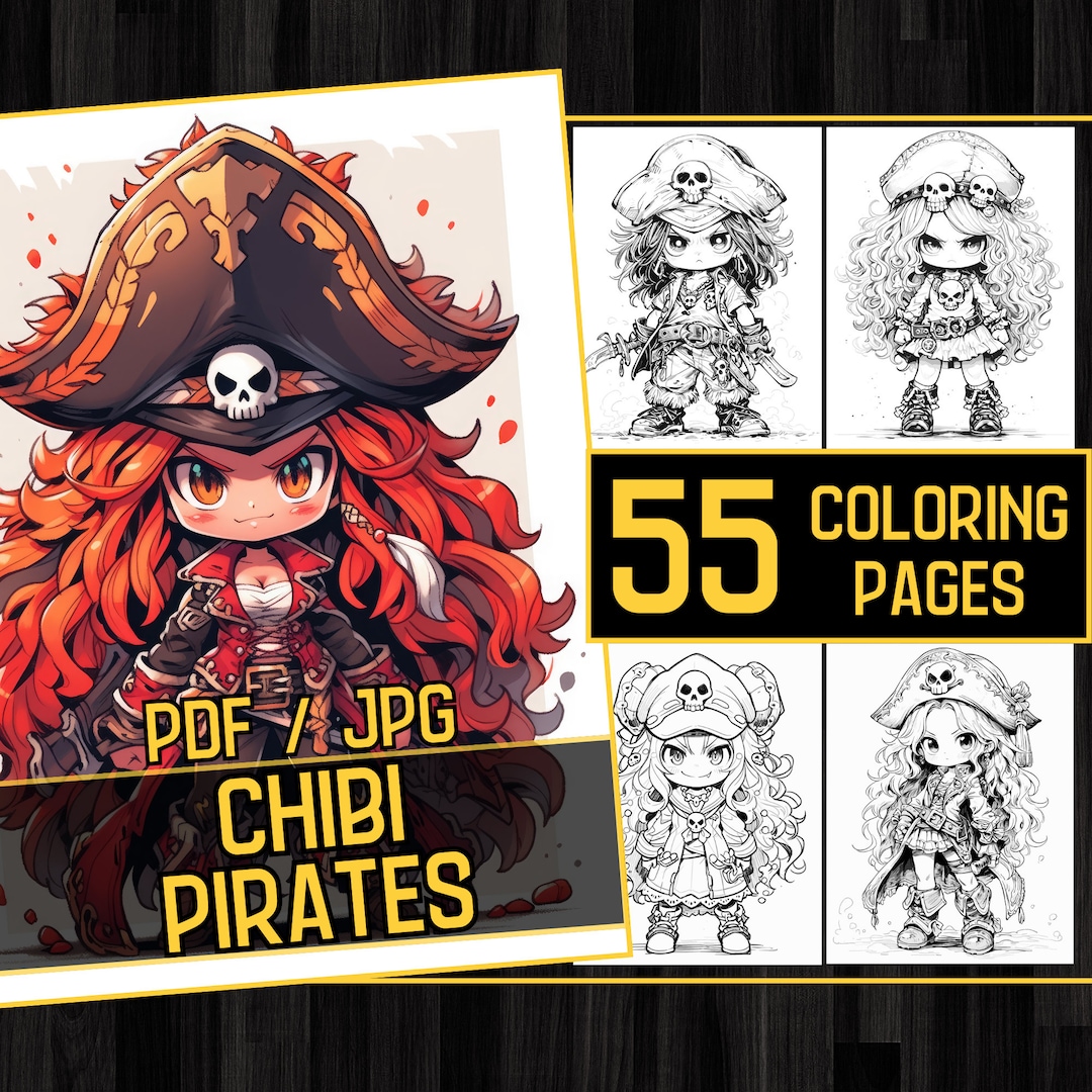 Chibi Anime Pirates Adult Coloring Book 55 Kawaii Cute Coloring Pages ...