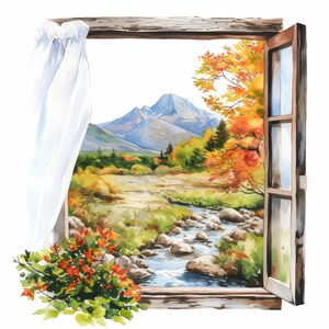 11 Charming Fall Windows Clipart Bundle, Printable Watercolor Autumn ...