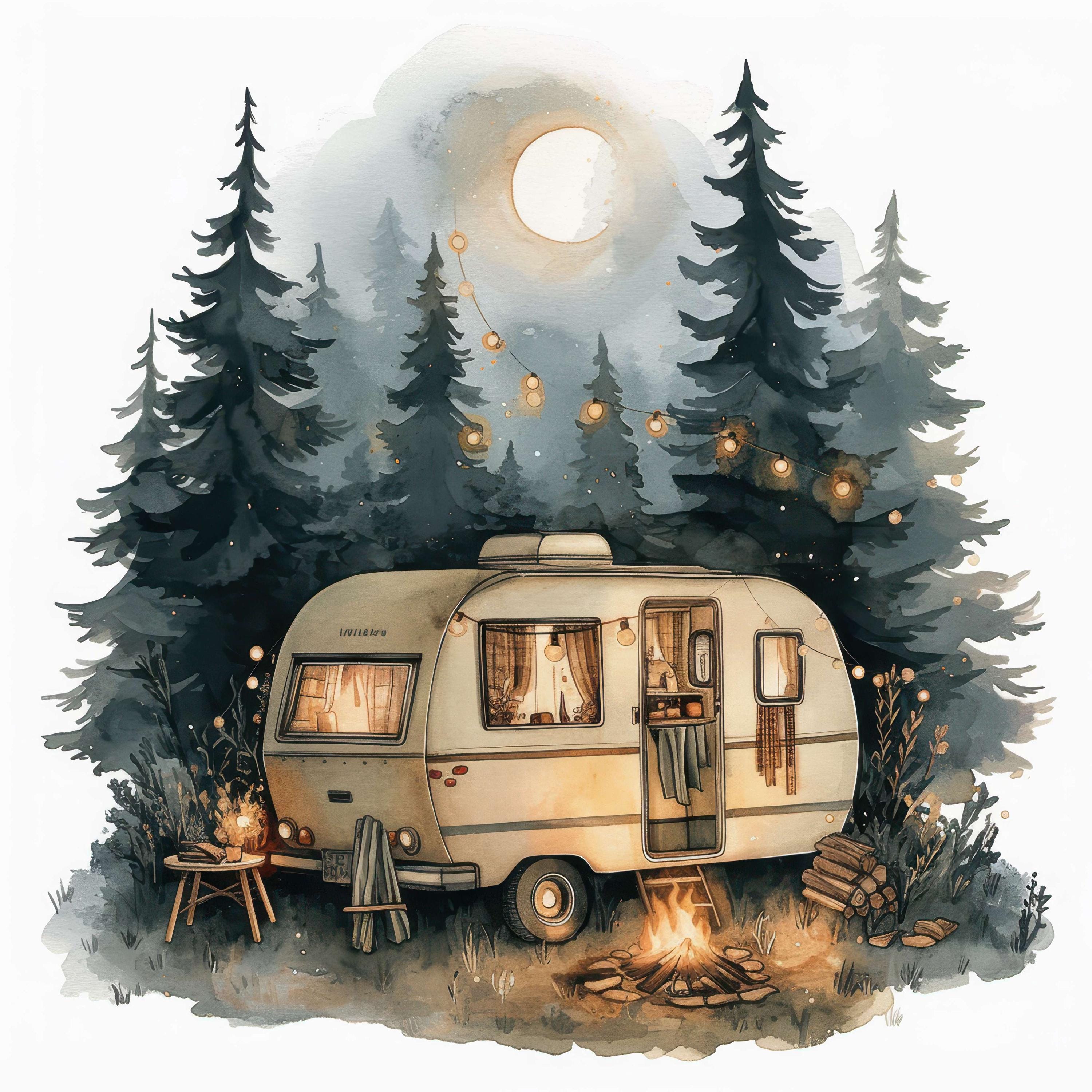 14 Camping Van Clipart Set, Printable Watercolor Camping Clipart, High ...