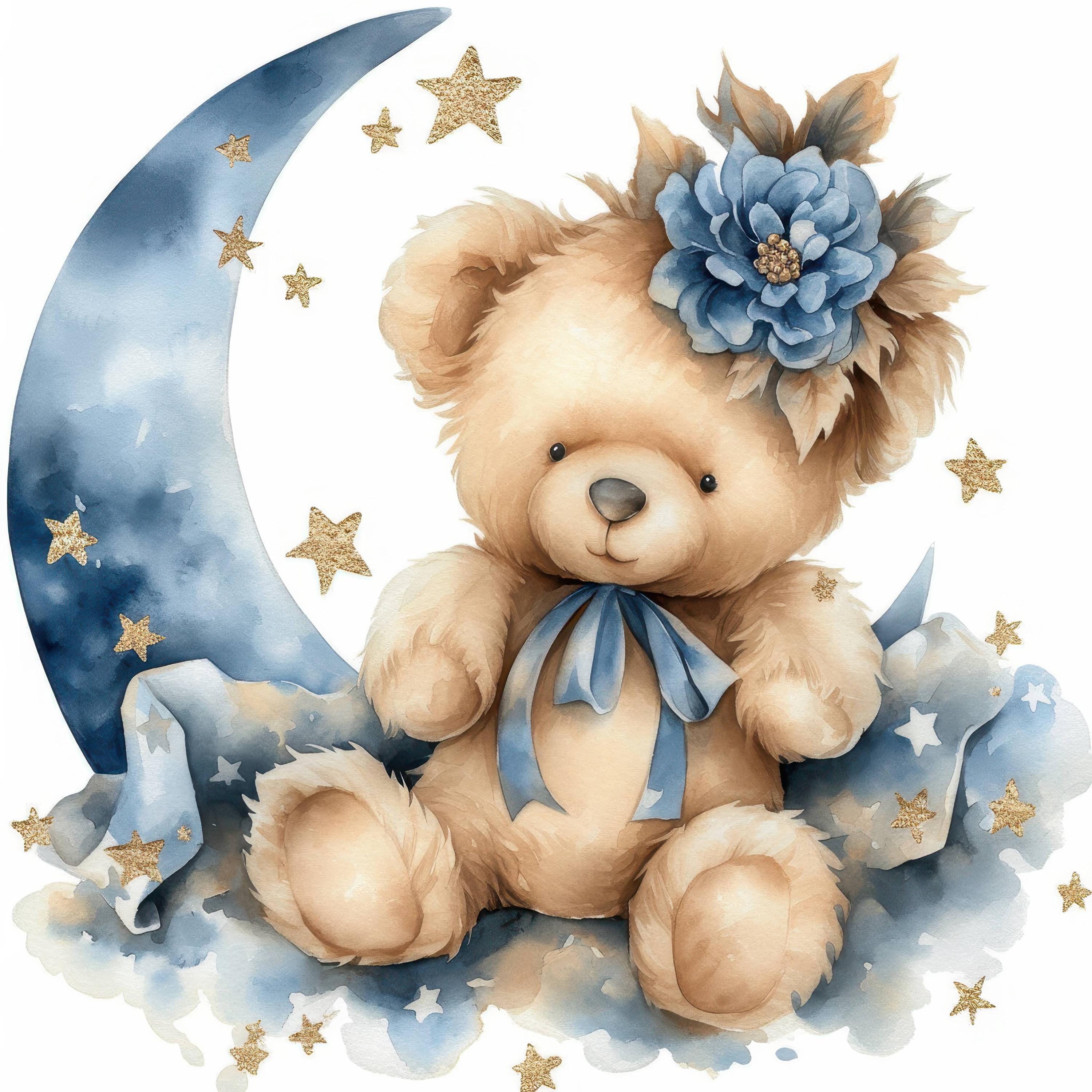 10 Sleepy Teddy Bear Clipart Bundle , Printable Watercolor Teddy Bear ...