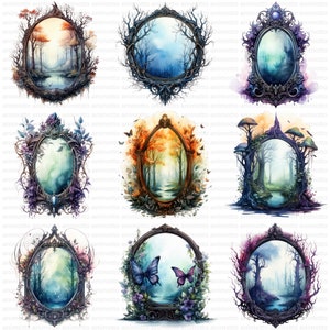 Watercolor Fantasy Mirrors Clipart Colorful Glass Illustrations ...