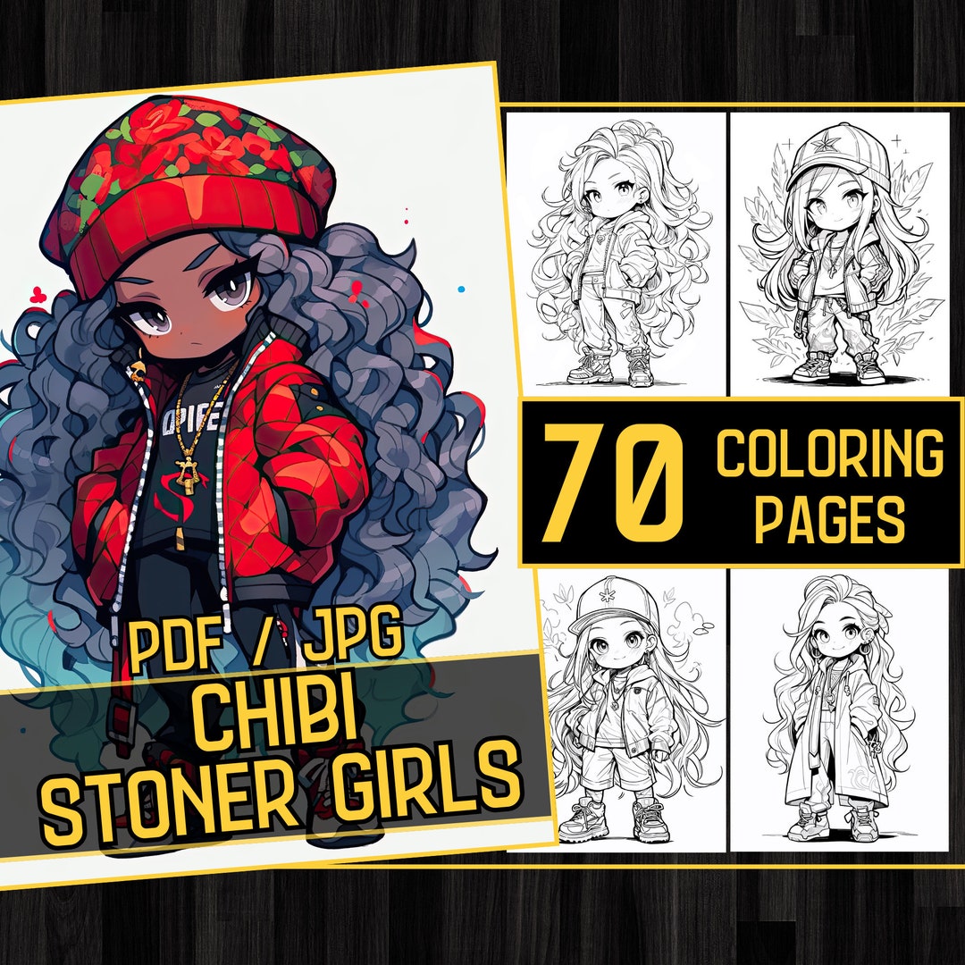 Chibi Anime Stoner Girls Adult Coloring Book 70 Cute Coloring Pages ...