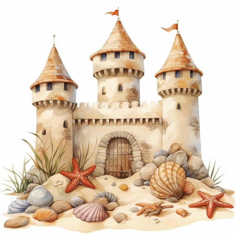 13 Sandcastle Beach Clipart Bundle, Seashell Images Illustrations ...
