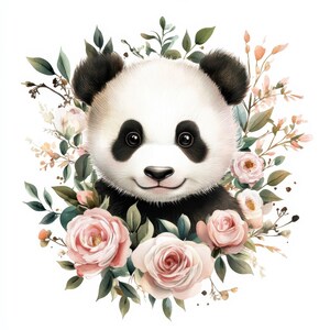 16 Panda With Roses Clipart Bundle, Printable Watercolor Illustrations ...
