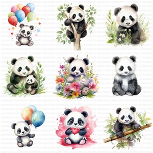 Watercolor Cute Pandas Clipart Bundle | Adorable, Cute Panda, Baby ...