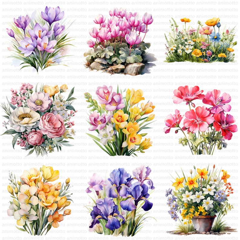 Watercolor Spring Gardens Clipart, Spring Garden Illustrations, Painted ...
