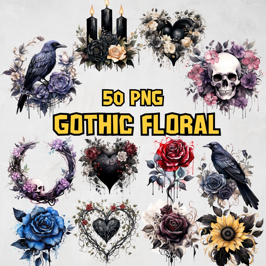 Watercolor Gothic Floral Clipart Bundle, Fantasy Floral Clipart Set ...