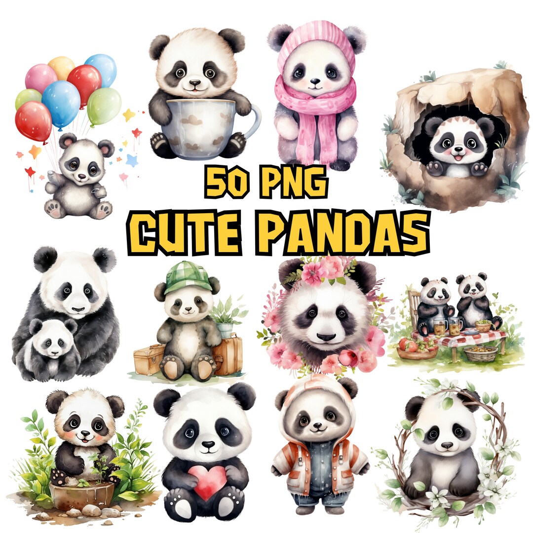 Watercolor Cute Pandas Clipart Bundle | Adorable, Cute Panda, Baby ...