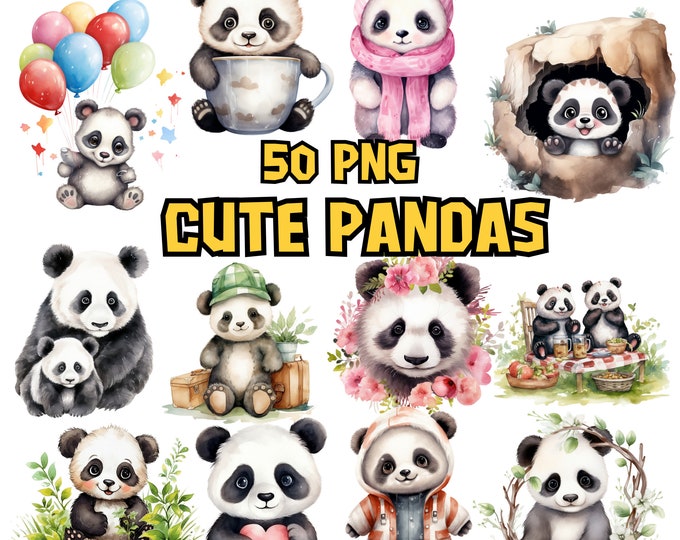 6 Panda Clipart, Cute Pandas With Hearts Clipart, Valentine Pandas ...