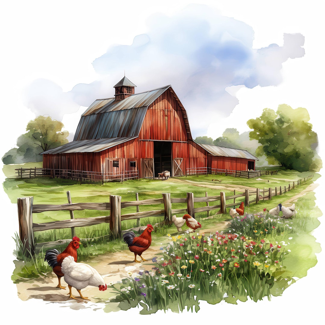 26 Farmyard Farm Clipart Bundle, Printable Watercolor Clipart, High ...