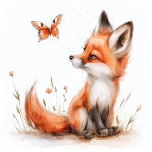 17 Fox and Butterfly Clipart Bundle, Cute Fox Baby Illustrations ...