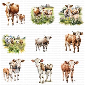 Watercolor Cows Images Clipart Bundle, Barn, Farm Animal, Milk Pail ...