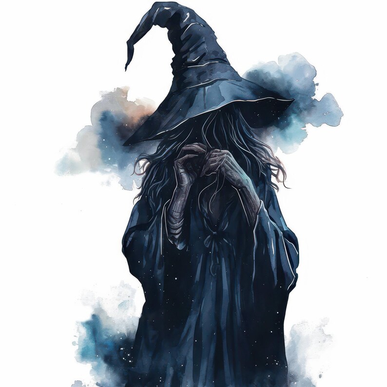 11 Dark Blue Witches Clipart Bundle, Printable Watercolor Fantasy ...