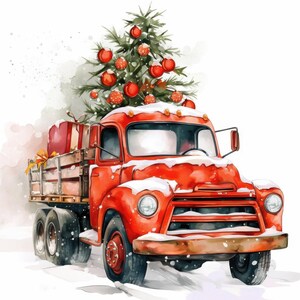 11 Festive Red Truck Clipart Bundle, Christmas Pickup Illustrations ...