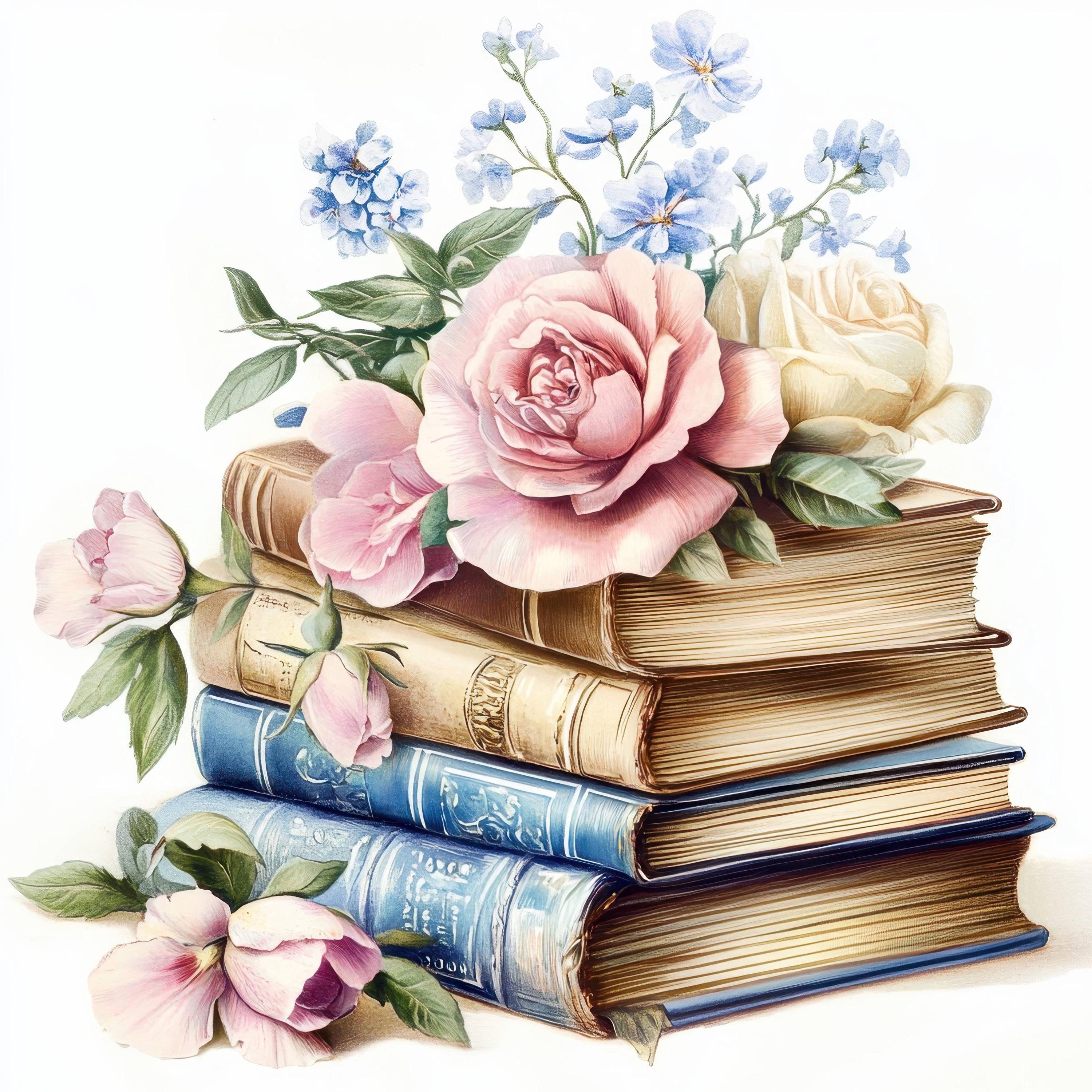 14 Books Pile Clipart Bundle, Floral Books Clipart, Printable ...