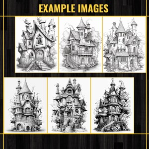 Enchanted Fairy Houses 35 Coloring Page Book, Grayscale House Coloring ...