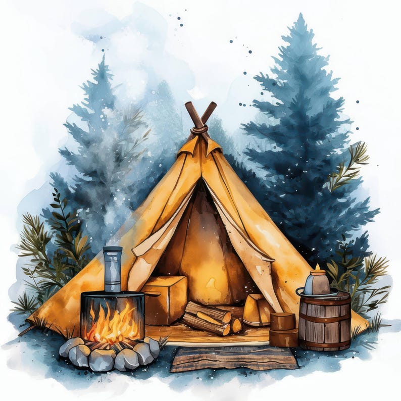 10 Camping Tents Clipart Bundle, Printable Watercolor Cozy Outdoor Tent ...