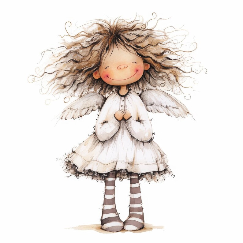 14 Playful Festive Angels Clipart Bundle, Printable Watercolor Angel ...
