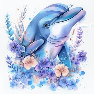 11 Cute Floral Dolphin Clipart Bundle, Dolphin Images Illustrations ...