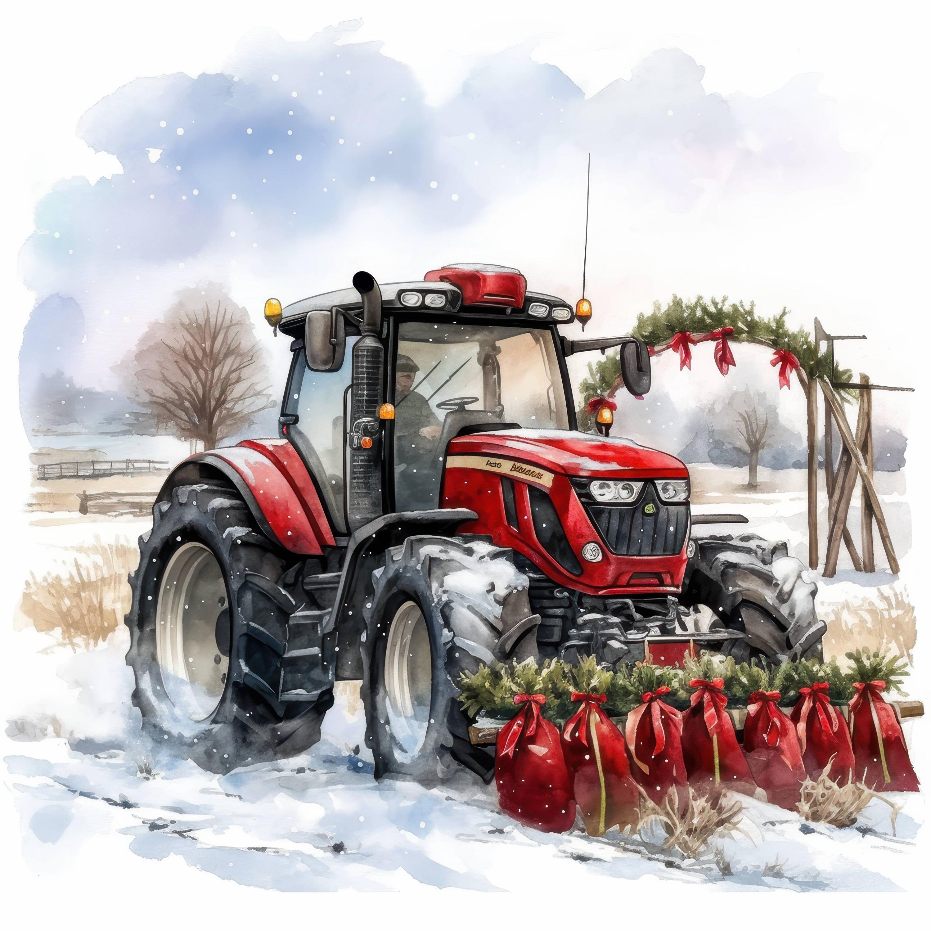 10 Christmas Farm Tractor Clipart Bundle, Christmas Farm Images ...