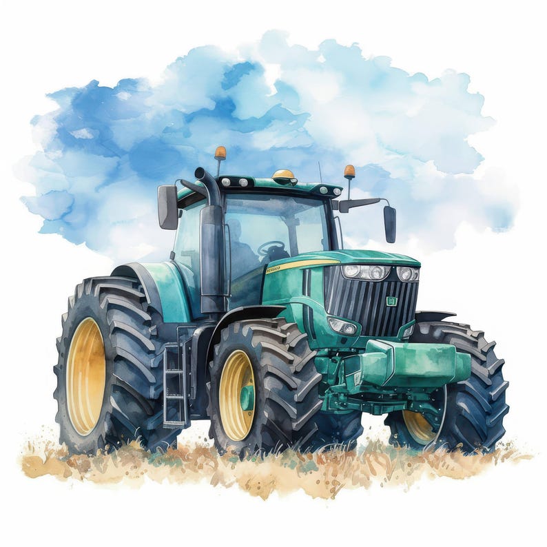 15 Farm Tractor Clipart Bundle, Printable Watercolor Farmyard Images ...
