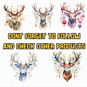 Watercolor Reindeer Clipart Bundle, Painted Reindeer Clipart Set ...