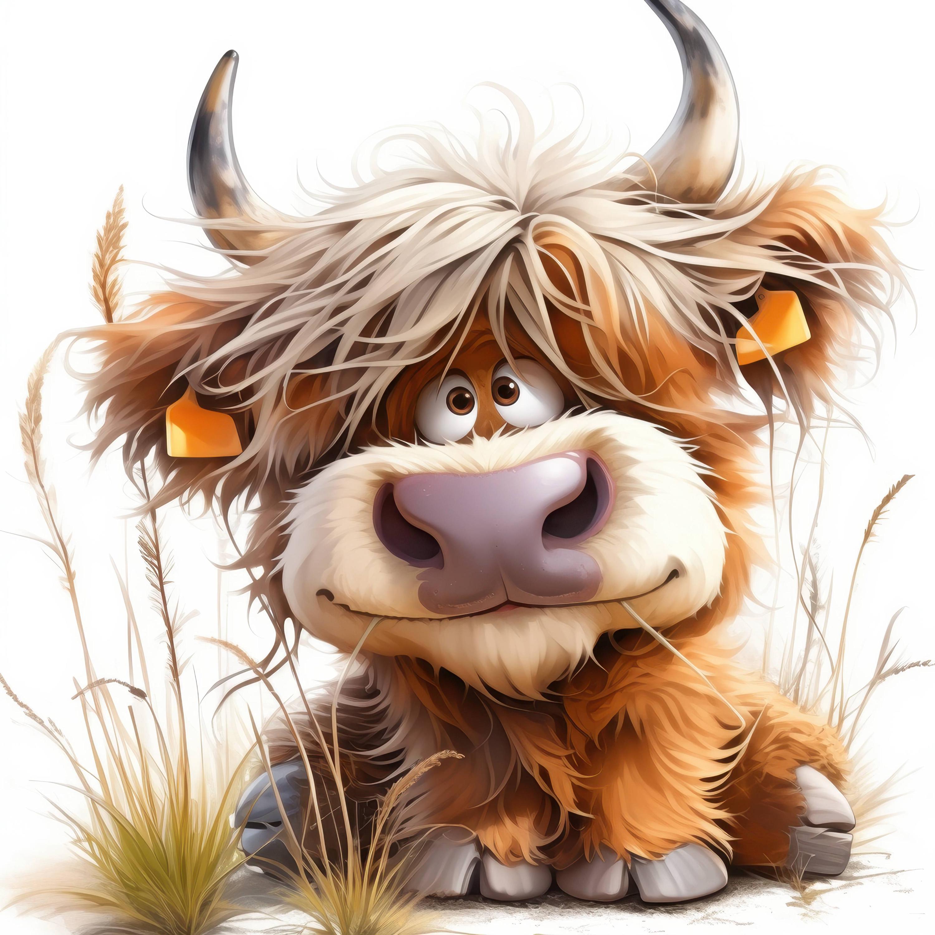 18 Funny Highland Cow Clipart Bundle, Farm Animals Illustrations ...