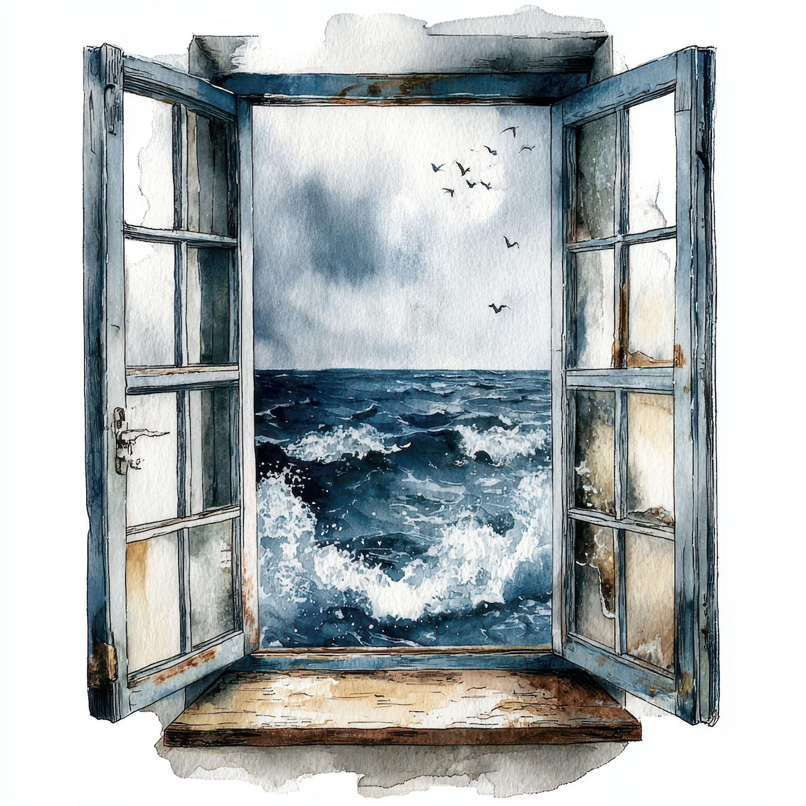 12 Window With Storm View Clipart Set, Printable Watercolor Storm ...