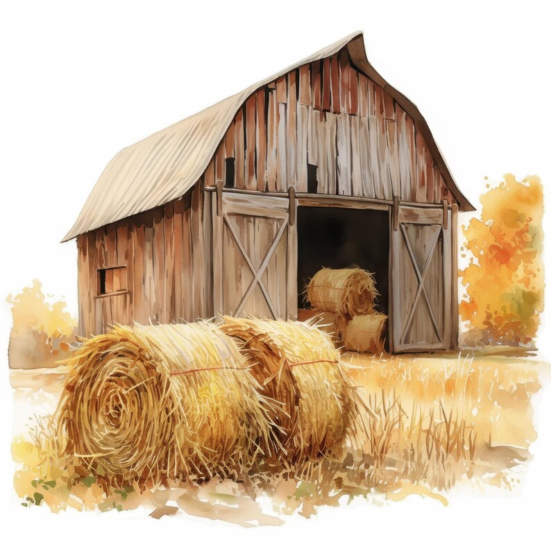 13 Haystack in Barn Clipart Set, Rustic Barn Illustrations, Printable ...