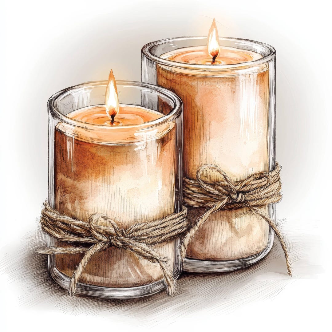 9 Candles in Glass Clipart Bundle Set, Candle Illustrations, Printable ...