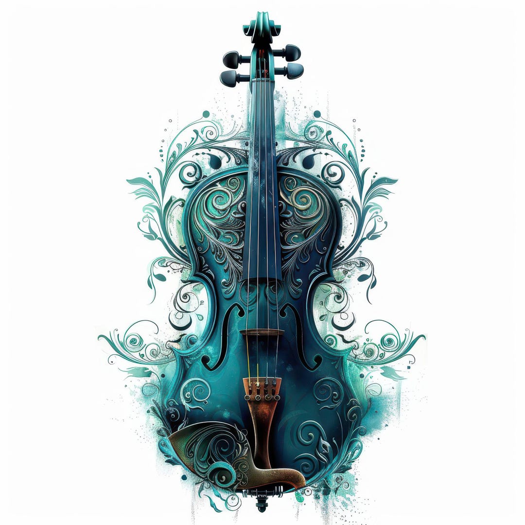 14 Elegant Teal Violin Clipart Bundle, Printable Watercolor ...