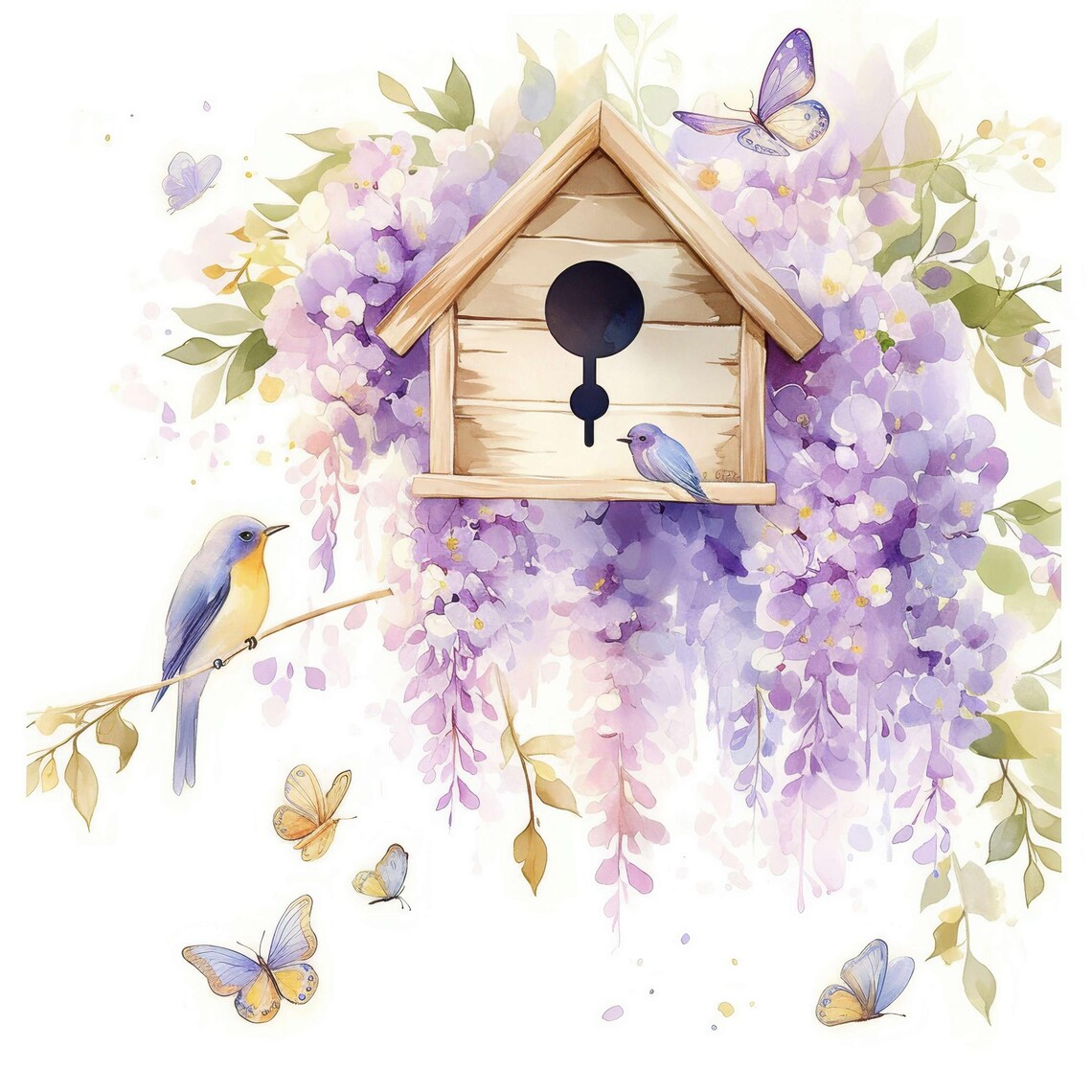 19 Spring Birdhouse Clipart Set, Printable Watercolor Floral Bird ...