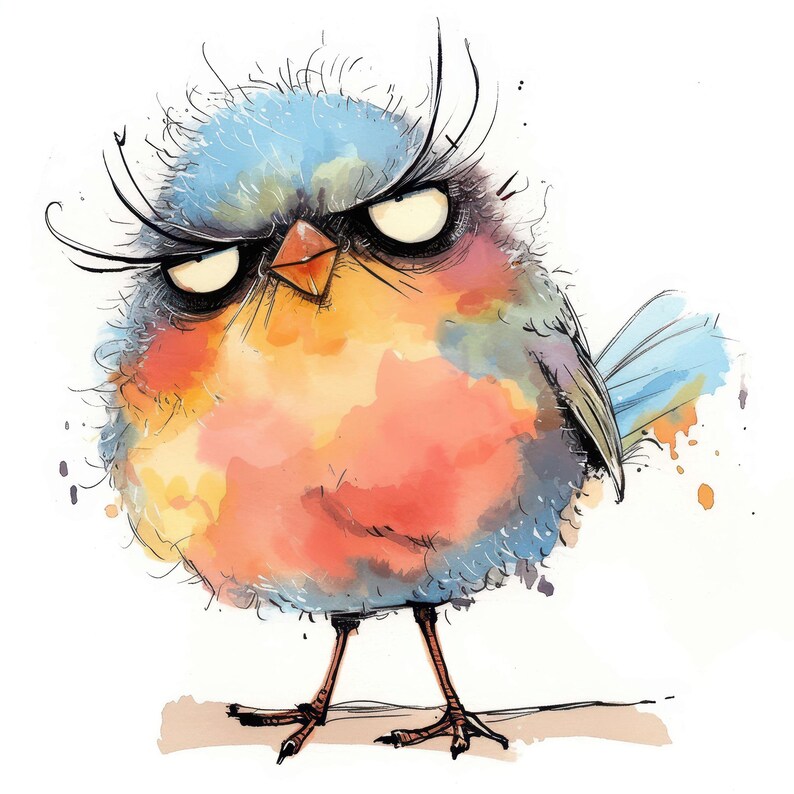 12 Cartoon Birds Clipart Set, Whimsical Bird Illustrations, Printable ...