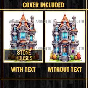 Stone Houses Coloring Page Book, Grayscale House Coloring, Printable ...