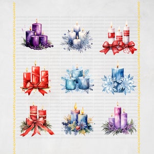 Watercolor Christmas Candles Clipart Bundle, Festive Candle Images ...