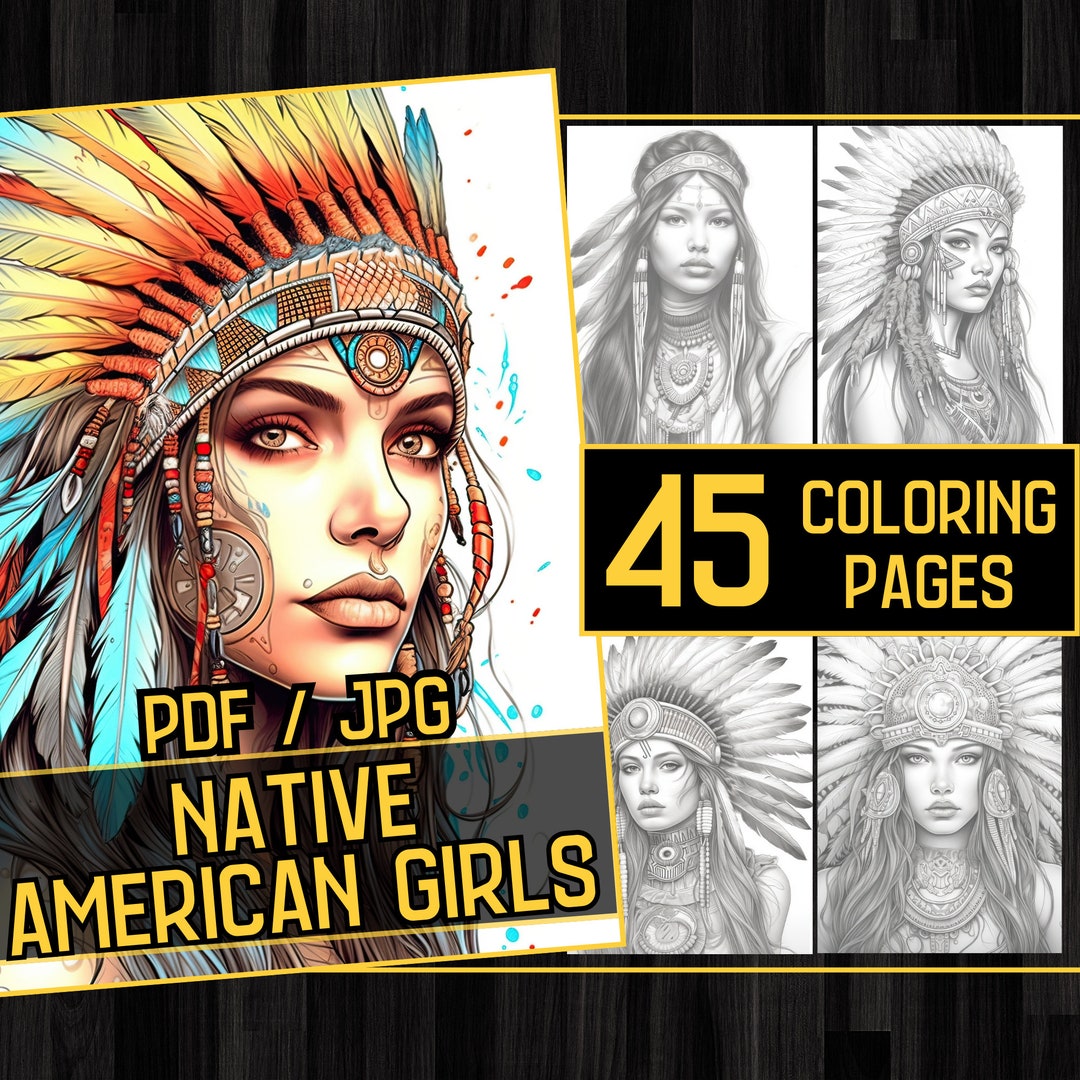 Native American Girls 45 Coloring Page Book, for Adults and Kids ...