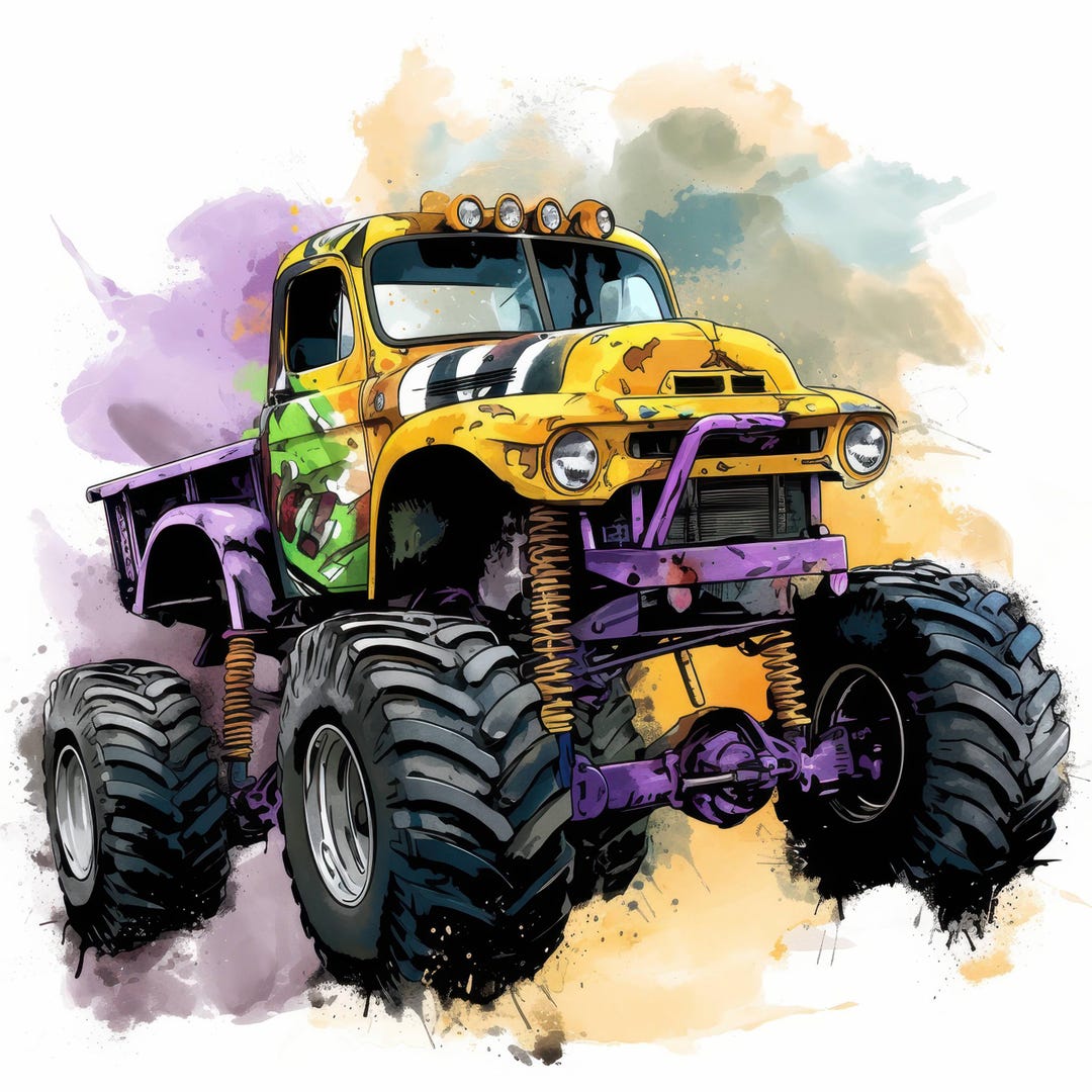15 Monster Truck Clipart Bundle, Printable Watercolor Big Trucks ...