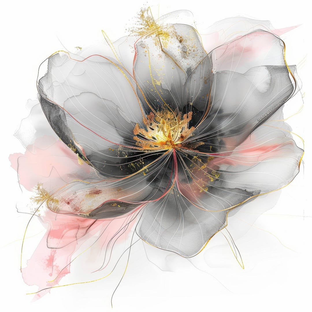 11 Abstract Flowers Clipart Bundle, Pink Grey Flowers, Printable ...