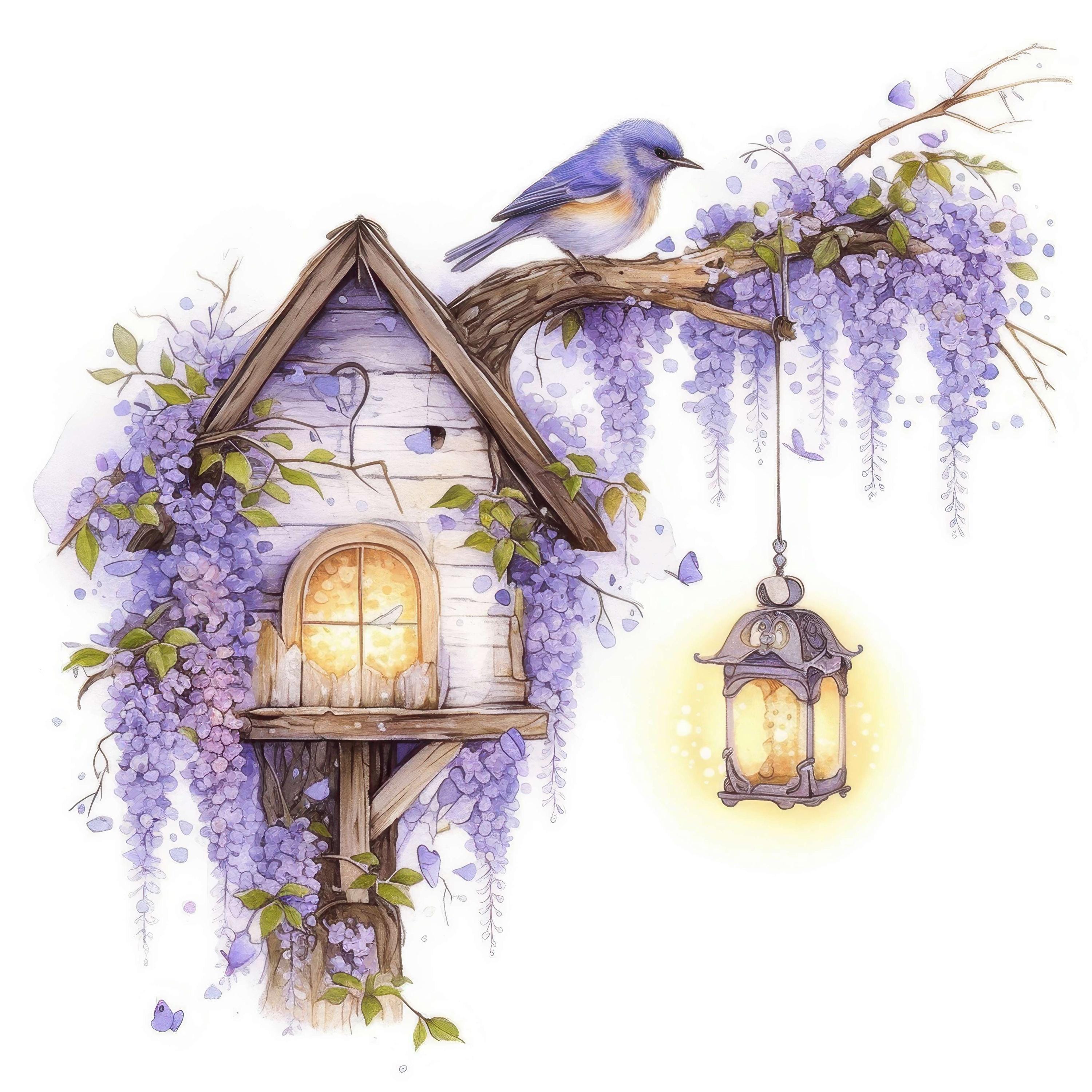19 Spring Birdhouse Clipart Set, Printable Watercolor Floral Bird ...