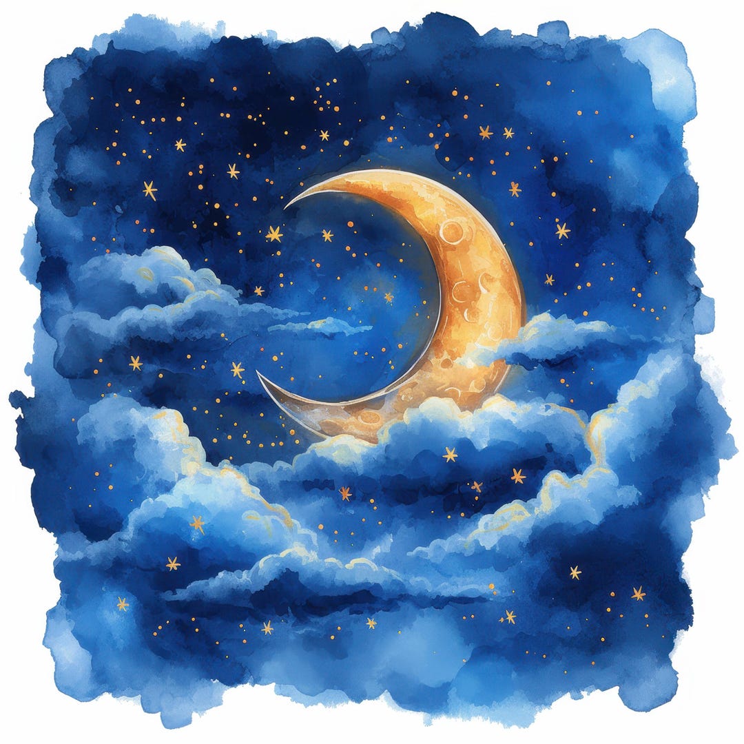 10 Night Sky Clipart Bundle, Printable Watercolor Starry Night Images ...