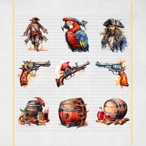 Watercolor Pirates Clipart Bundle, Ship Images, Parrot PNG, Flag ...