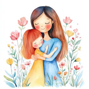 15 Mother and Daughter Clipart, Mother's Day Card, Printable Watercolor ...
