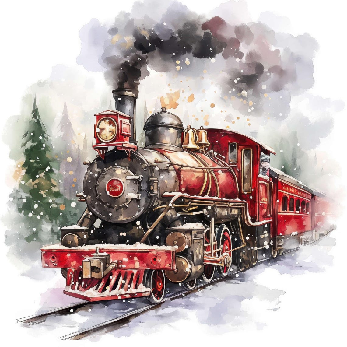 11 Christmas Train Clipart Set, Winter Train Illustrations, Printable ...