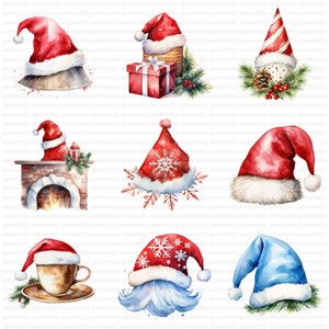Watercolor Santa Hat Clipart | Xmas, Winter, Christmas Decoration ...