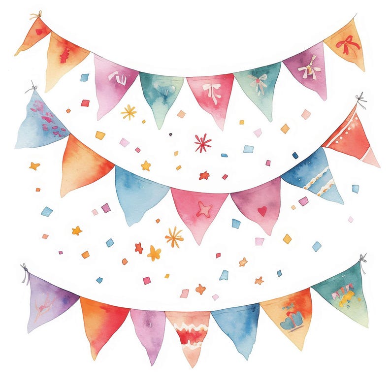 16 Party Bunting Clipart Set, Printable Watercolor Party Clipart, High ...