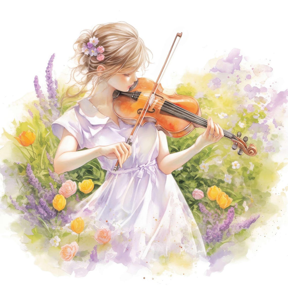 17 Woman and Violin Clipart Set, Printable Watercolor Wildflower ...