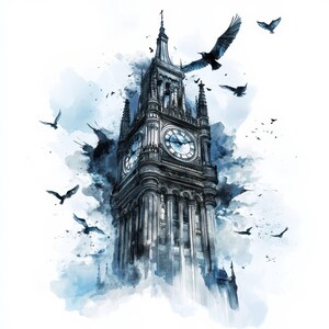 22 Gothic Clock Tower Clipart Bundle, Dark Tower Clipart, Card Making ...