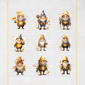 Watercolor Bee Gnomes Clipart Bundle, Cute Garden Gnome Clipart Set ...
