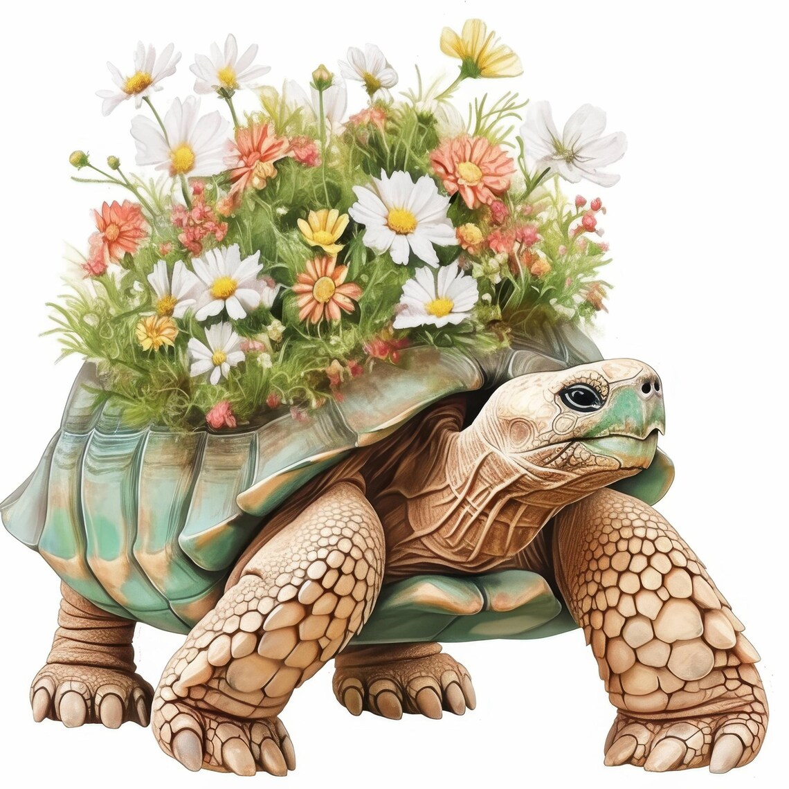 12 Turtle With Flower Shell Clipart Bundle, Floral Illustrations ...
